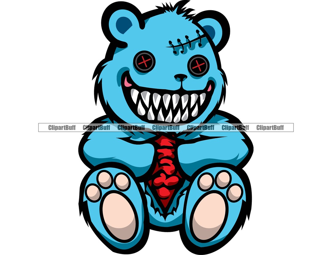 Horror Teddy Bear Ripping Fur Open Sharp Teeth Stitched Head Button Eye ...
