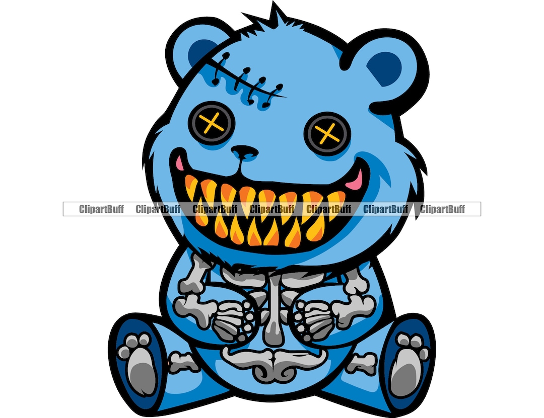 Horror Teddy Bear Skeleton Skin Bone Fur Sharp Teeth Stitched Head ...