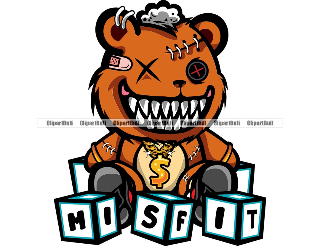 Misfit Gangster Horror Teddy Bear Scar Face Stitched Broken Head Button ...