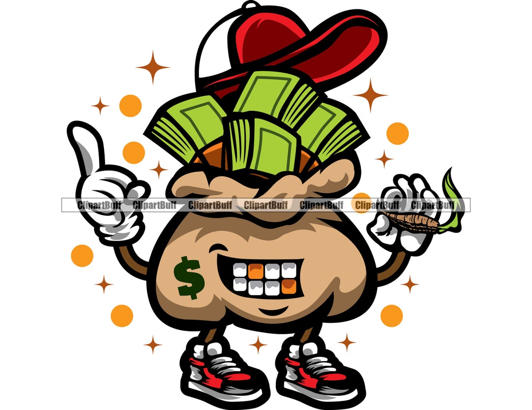 Gangster Hustle Money Bag Character Smoking Cigar Money Stack Cap ...