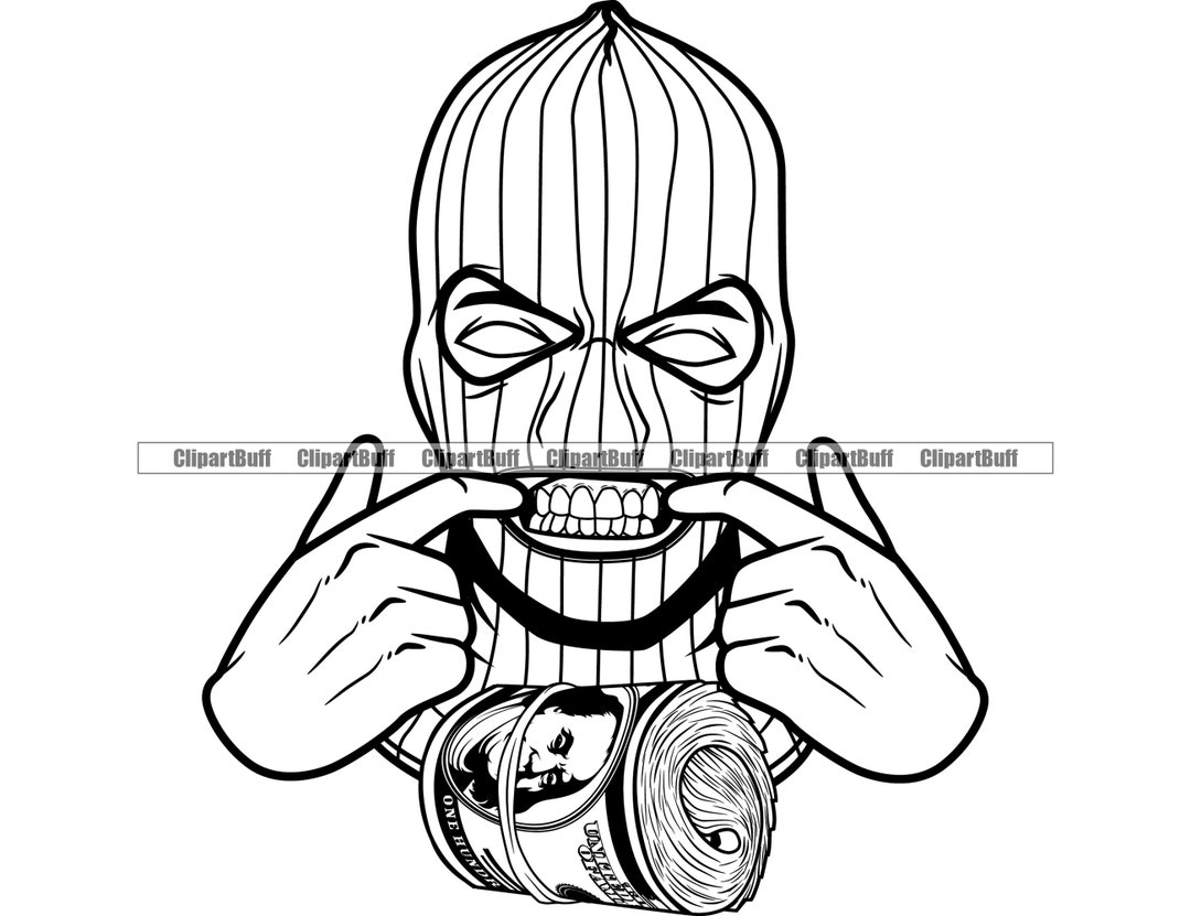 Gangster Hustle Black Gang Member Ski Mask Showing Gold Teeth Money ...