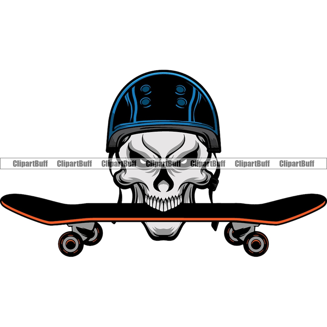 Skull Skateboarder Biting Skateboard Skeleton Helmet Skateboarding ...