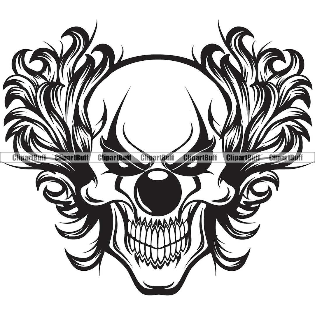 Skull Evil Clown Makeup Skeleton Head Wild Hair Grinning Circus Horror ...