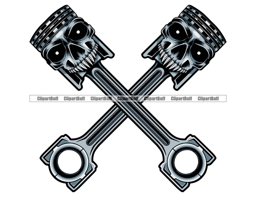 Skull Head Piston Crossed Crossbones Skeleton Mechanic Garage Shop Auto ...