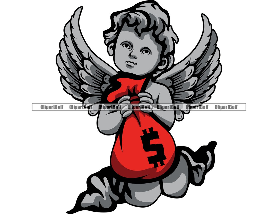 Gangster Hustle Angel Wings Baby Boy Religious Statue Red Money Bag ...