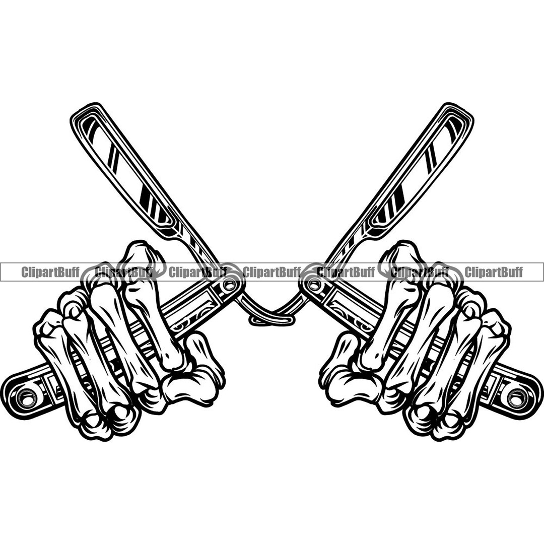 Skeleton Hands Barber Straight Razor Skull Barbershop Salon Grooming ...