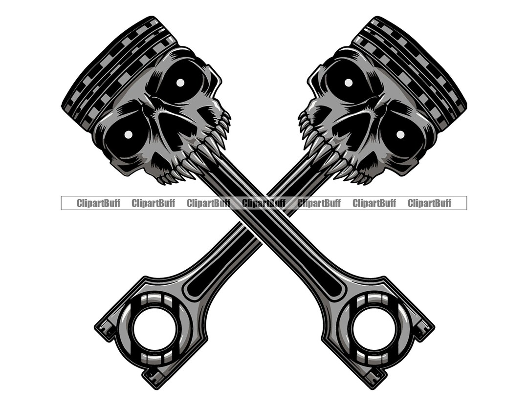 Skull Head Piston Crossed Crossbones Skeleton Mechanic Garage Shop Auto ...