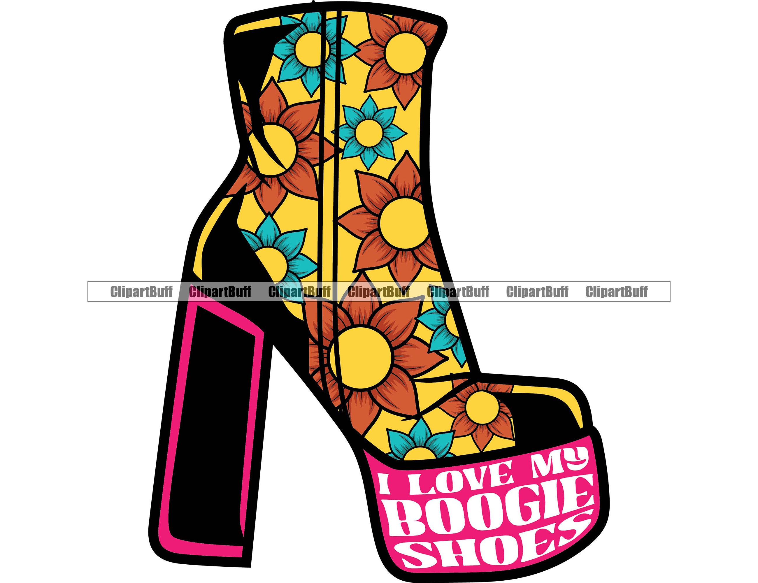 I Love My Boogie Shoes Platform Boot Daisy Flower Dance Style Art ...
