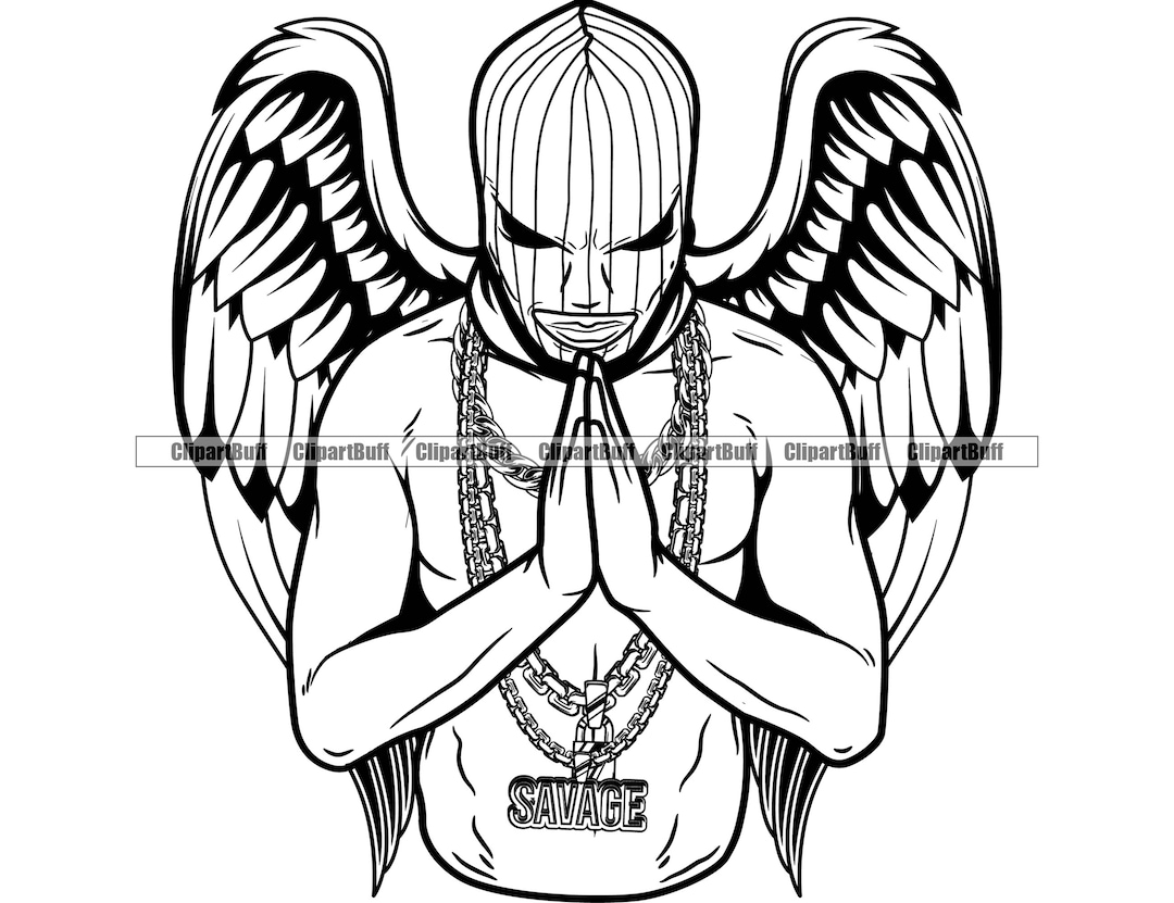 Gangster Hustle Man Ski Mask Gold Chains Praying Rich Thug Mafia Crime ...
