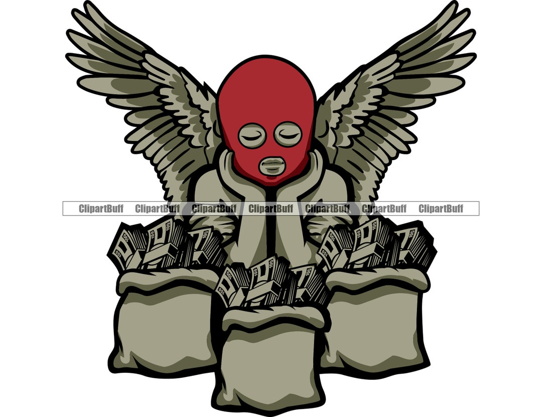Gangster Angle Wearing Ski Mask Money Stack Bag Wings Trap Cash Rich ...
