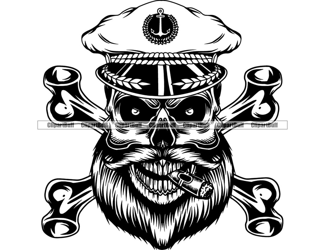 Nautical Skull Hat Crossbones Skeleton Cigar Beard Boat Boating Ocean ...