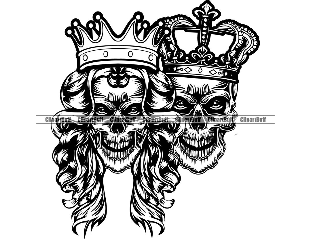 Skull King Queen Wearing Crown On Head Skeleton Romantic Power Couple