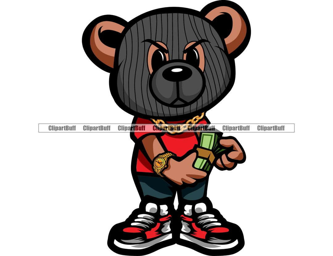 Gangster Hustle Teddy Bear Ski Mask Counting Cash Money Stack Scar Face ...