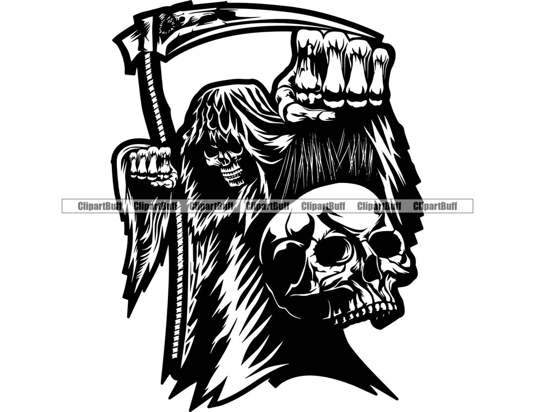 Skull Grim Reaper Scythe Dead Head Skeleton Sickle Bone Death Horror ...