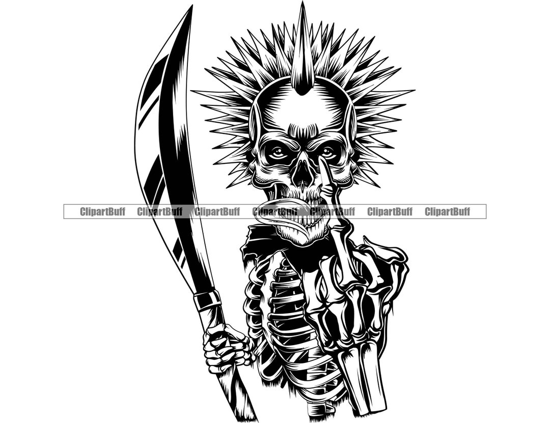 Punk Rock & Roll Skull Hair Holding Sword Skeleton Rib Cage - Etsy