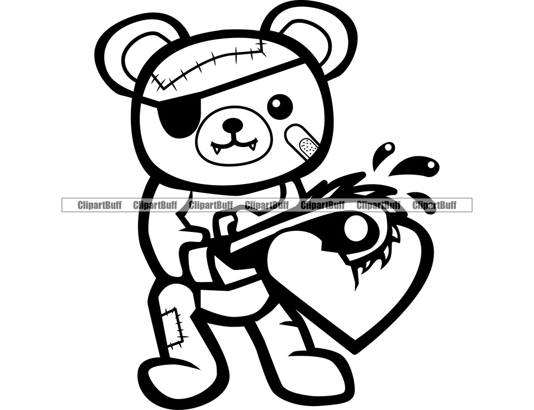 Heartless Teddy Bear Killer Sharp Teeth Bloody Chainsaw Cutting Heart ...