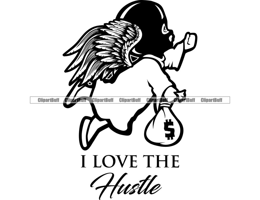 I Love the Hustle Gangster Baby Angel Wings Holding Money Bag Wearing ...