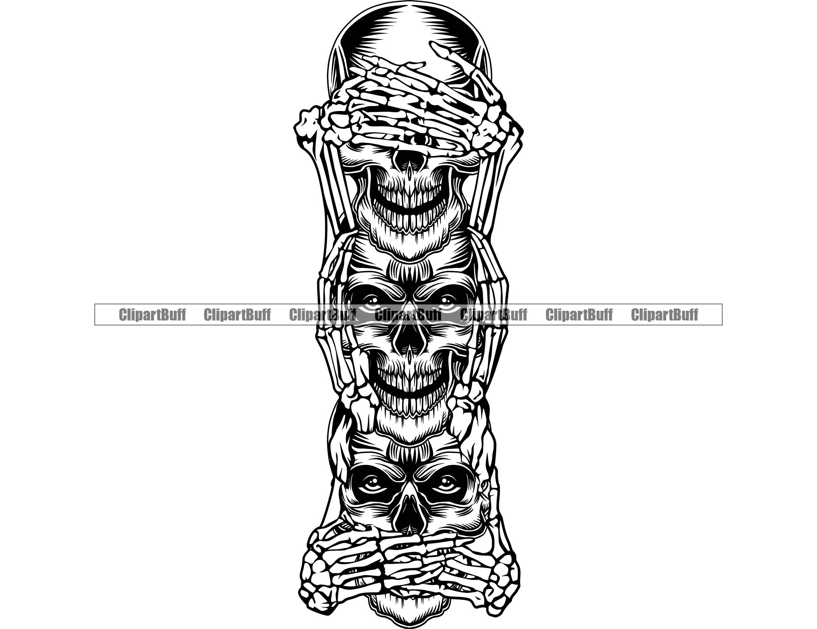 See No Evil Hear No Evil Speak No Evil Skull Head Skeleton Bone Human ...