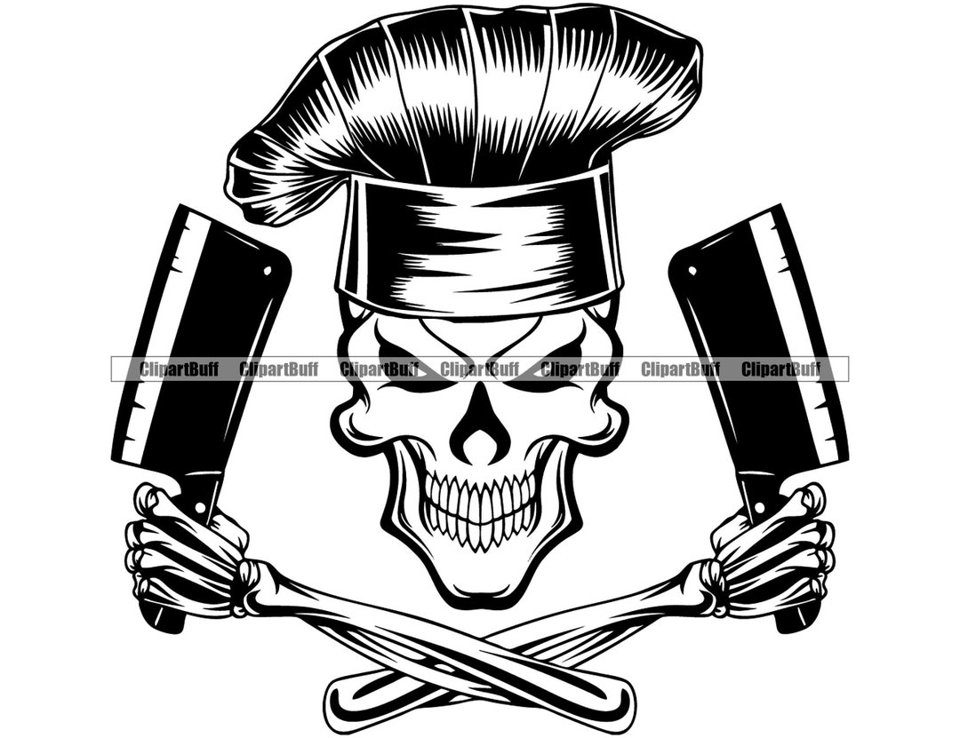 Skull Chef Butcher Knife Skeleton Cooking Cook Food Restaurant Kitchen ...