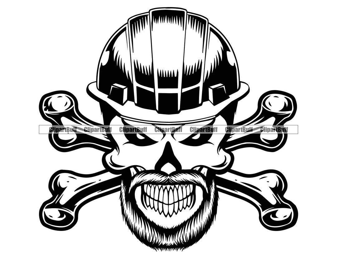 Skull Crossbones Construction Worker Eyes Grin Hat Helmet Skeleton ...