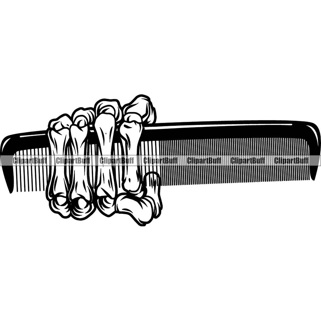 Skeleton Hand Holding Barber Comb Razor Skull Barbershop Salon Haircut ...