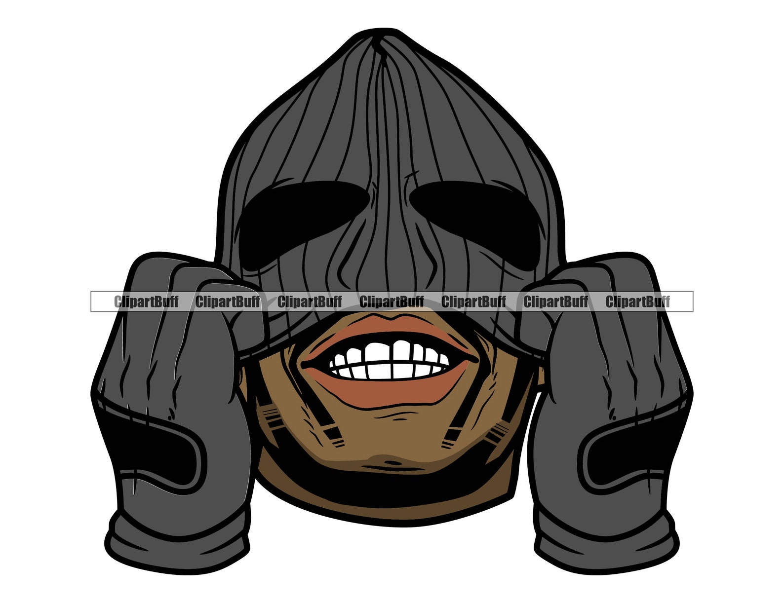 Gangster Afro Man Wearing Ski Mask Grin Sharp Scary Teeth Plug Hustle ...
