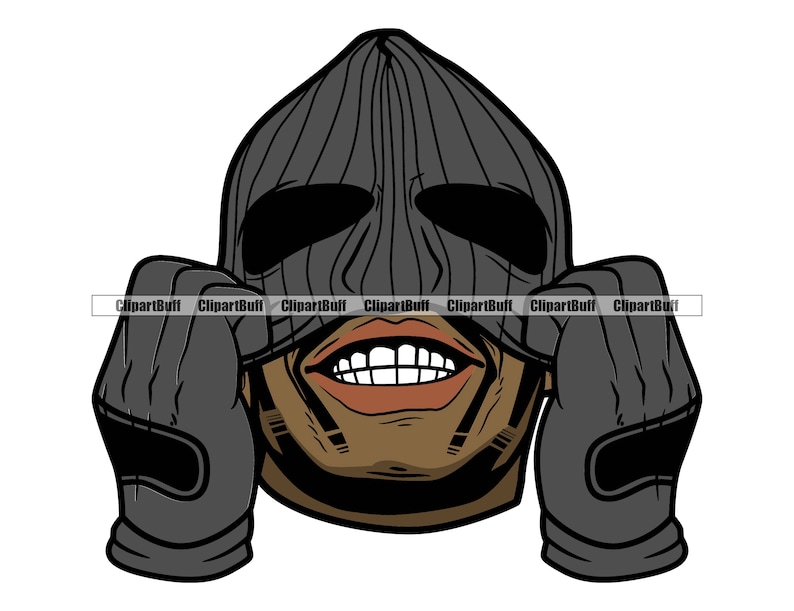 Gangster Afro Man Wearing Ski Mask Grin Sharp Scary Teeth Plug Hustle ...