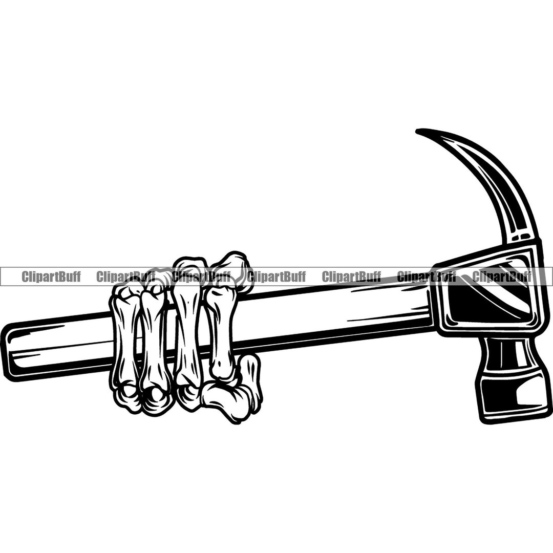 Skeleton Hand Holding Hammer Skull Construction Worker Handyman Build ...