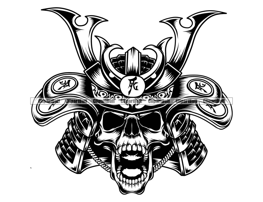 Skull Head Wearing Japanese Samurai Helmet Mask Skeleton Ninja Warrior ...