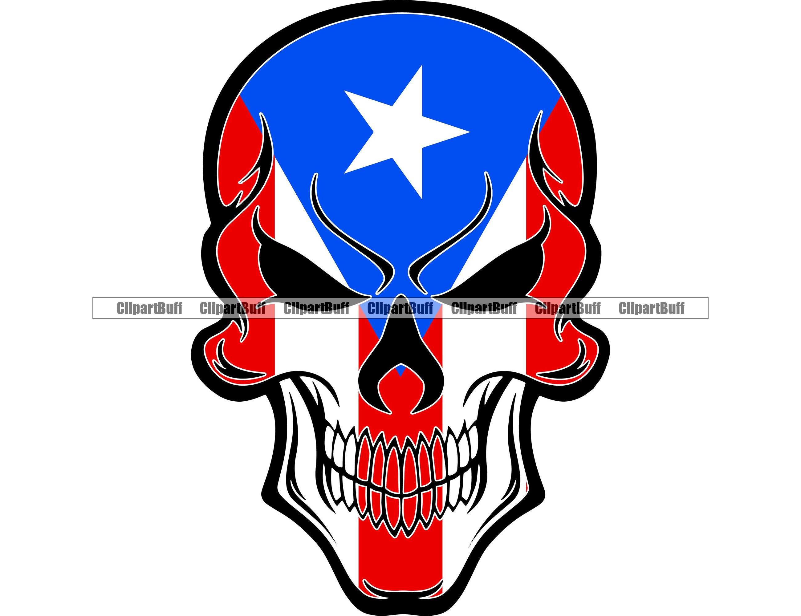 Puerto Rico Flag Skull Skeleton Puerto Rican Pride National Nation ...