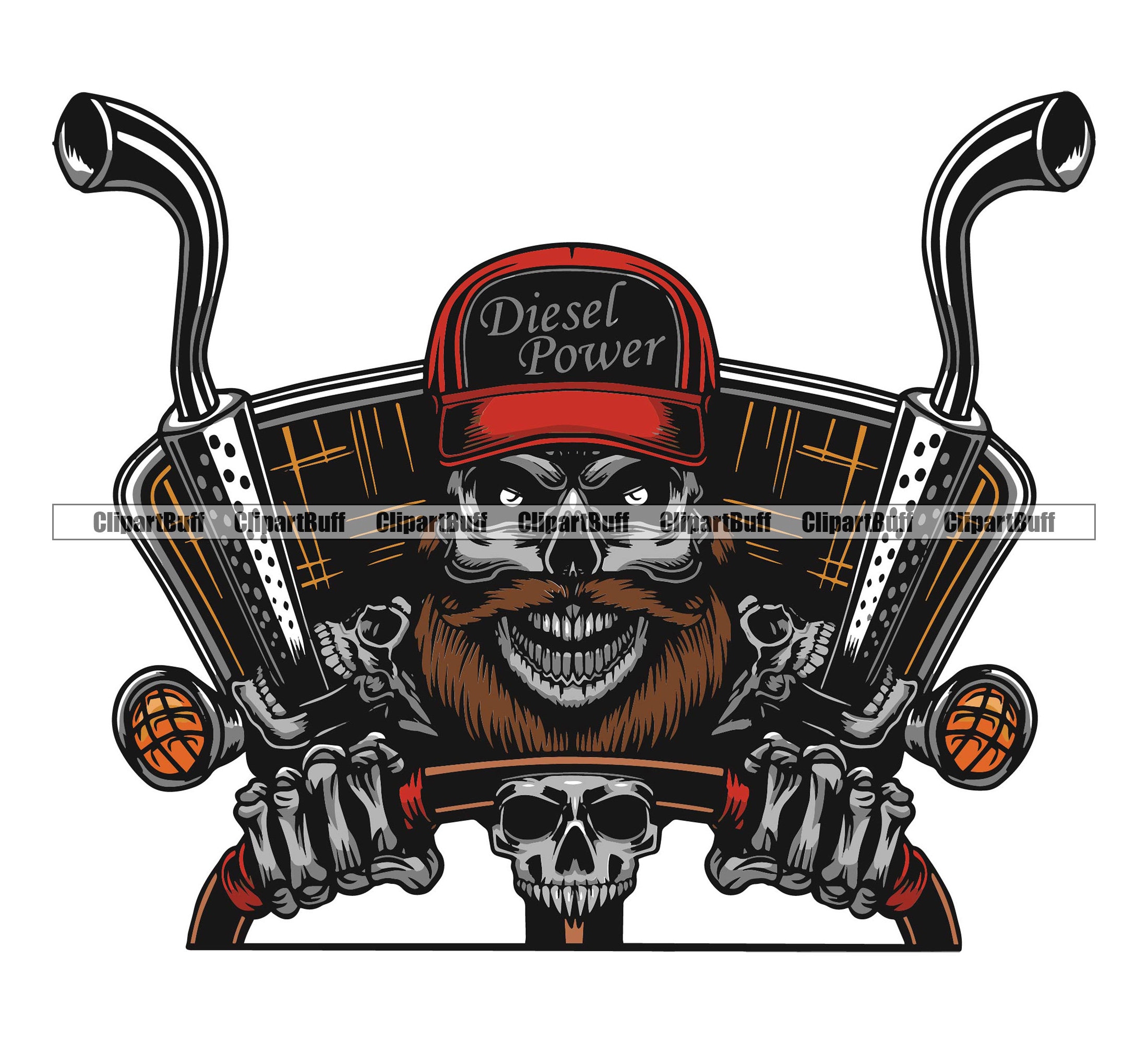 Diesel Power Truck Driver Skull Hands Beard Steering Wheel Trucking ...