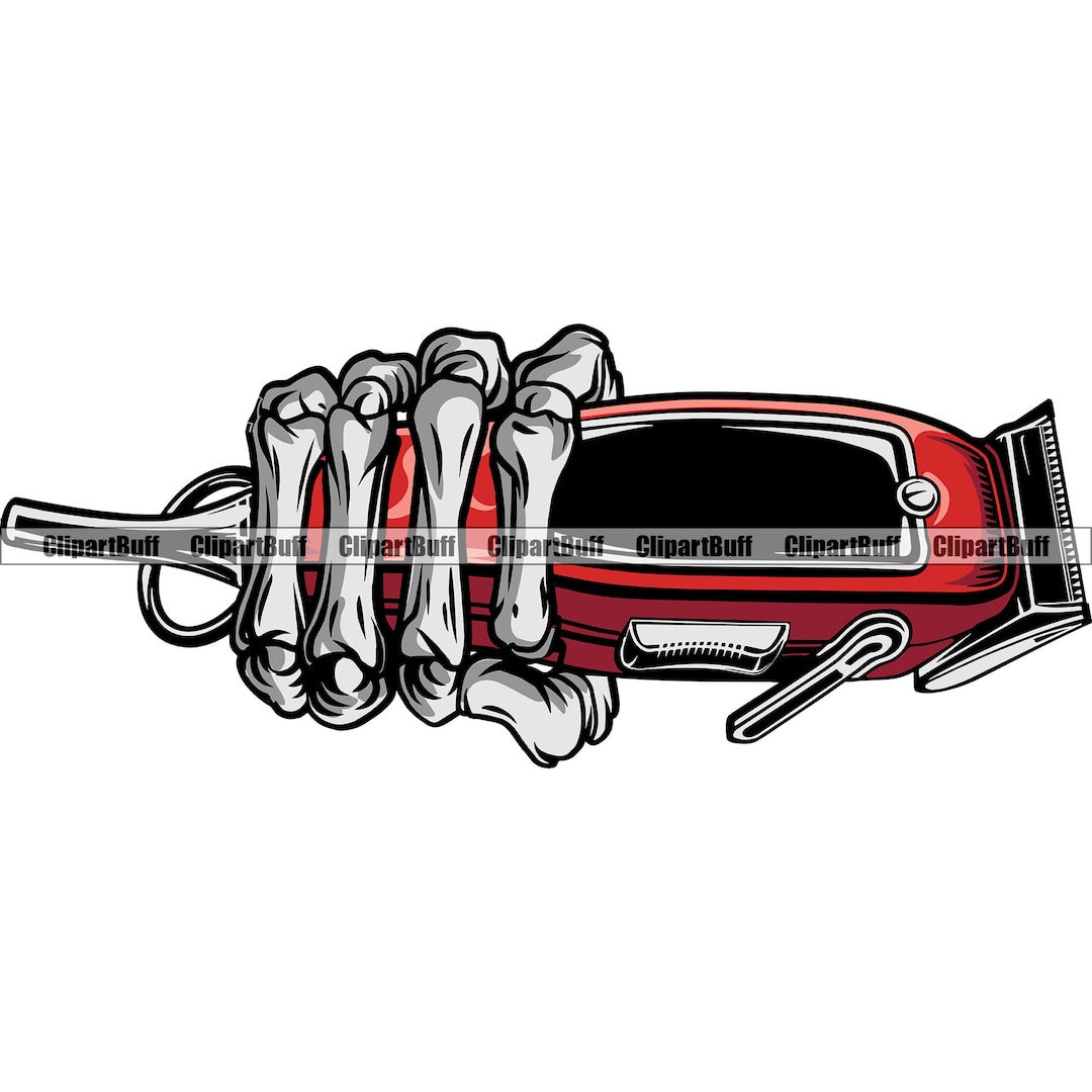 Skeleton Hand Holding Barber Clipper Skull Barbershop Salon Haircut ...