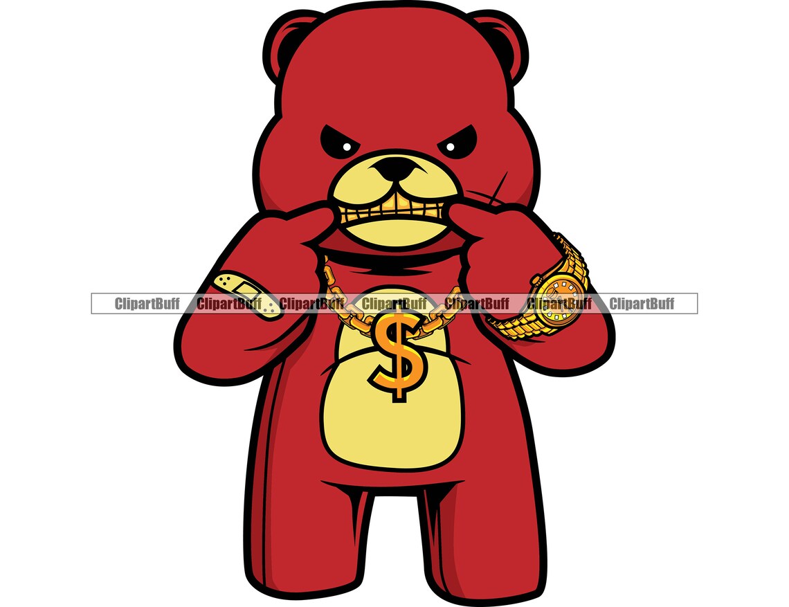 Gangster Hustle Teddy Bear Gold Teeth Bandage Cartoon Hip Hop Rap ...