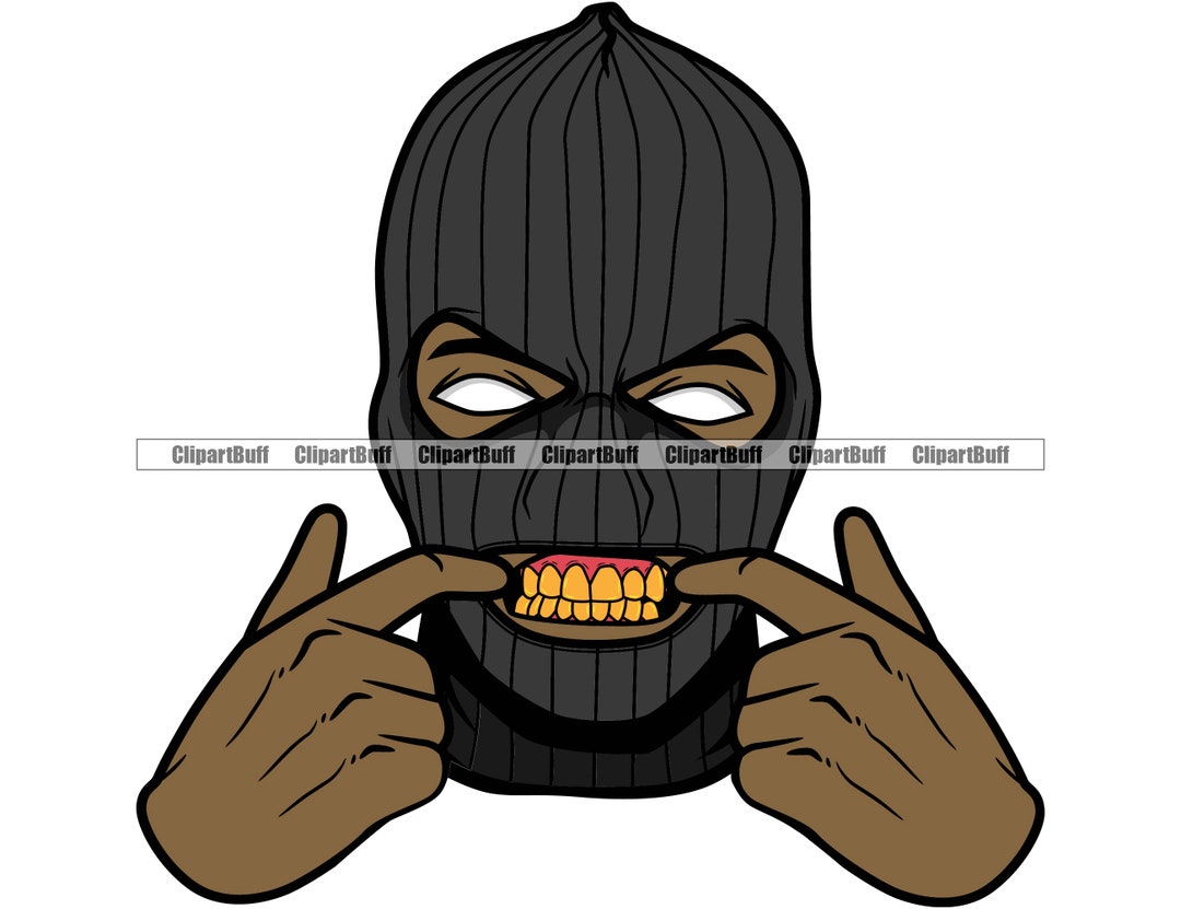 Gangster Hustle Black Gang Member Ski Mask Showing Gold Teeth Rich Thug ...