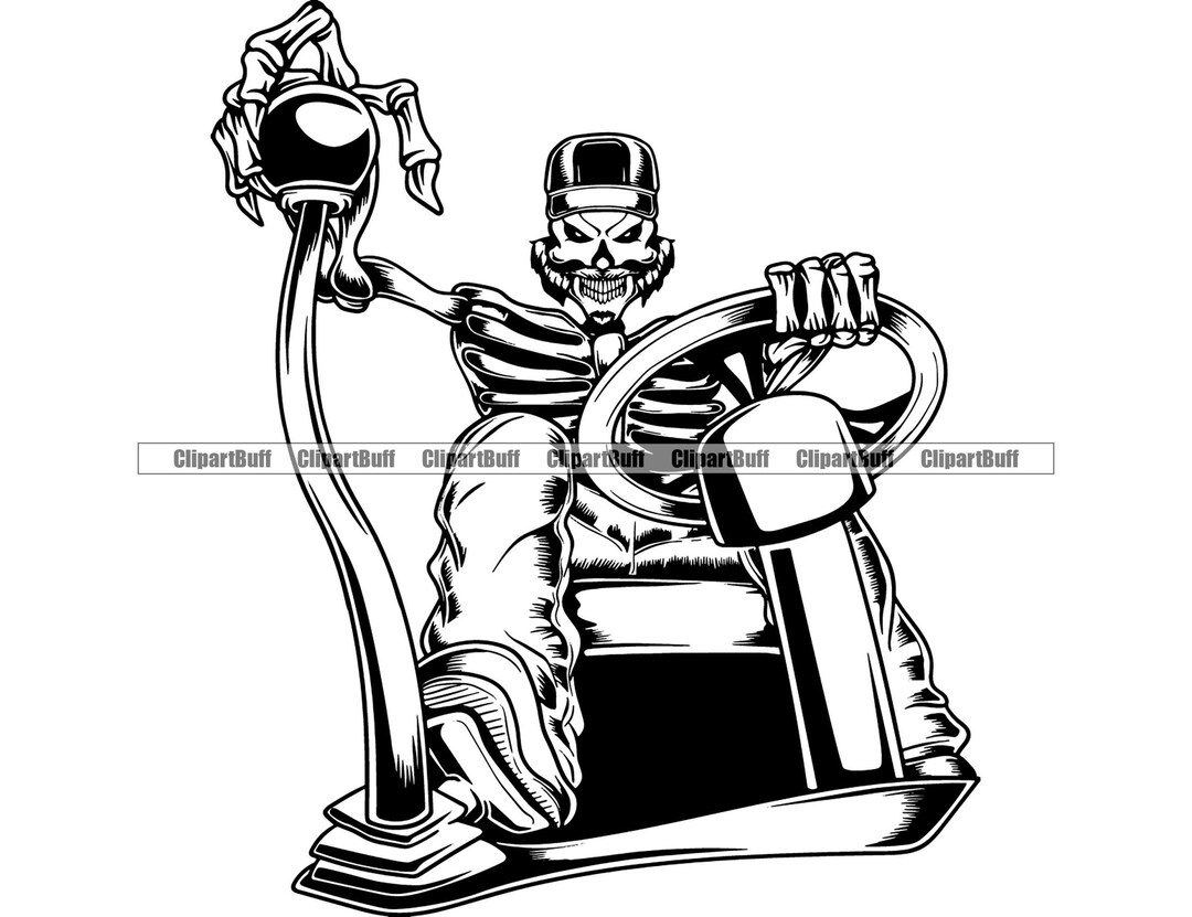Tow Truck Driver Skull Grin Skeleton Trucker Steering Gear Shifter Gas ...
