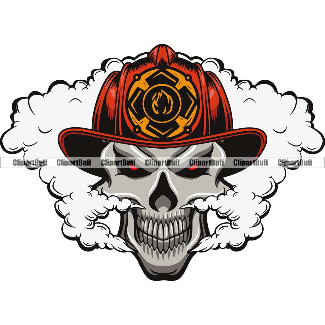 Skull Fireman Helmet Beating Smoke Mouth Nose Firefighter Firefighting ...