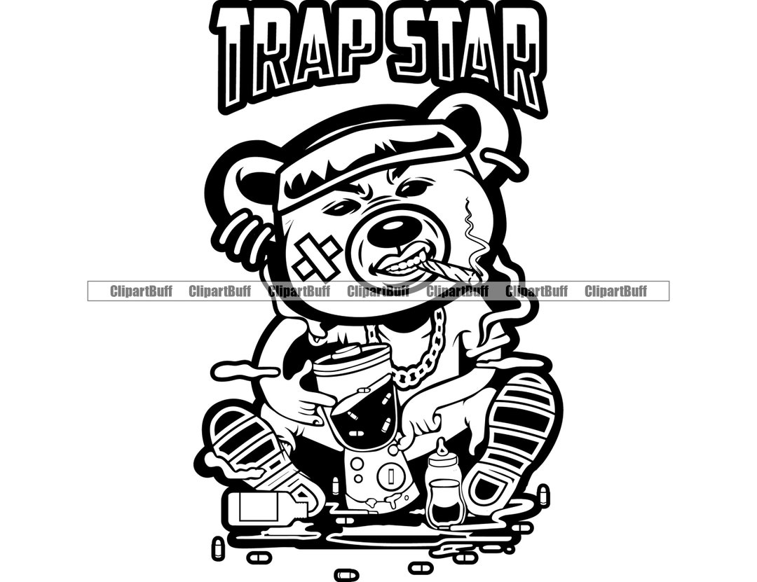 Trap Star Gangster Hustle Teddy Bear Smoking Cigar Mixing Purple Drink ...