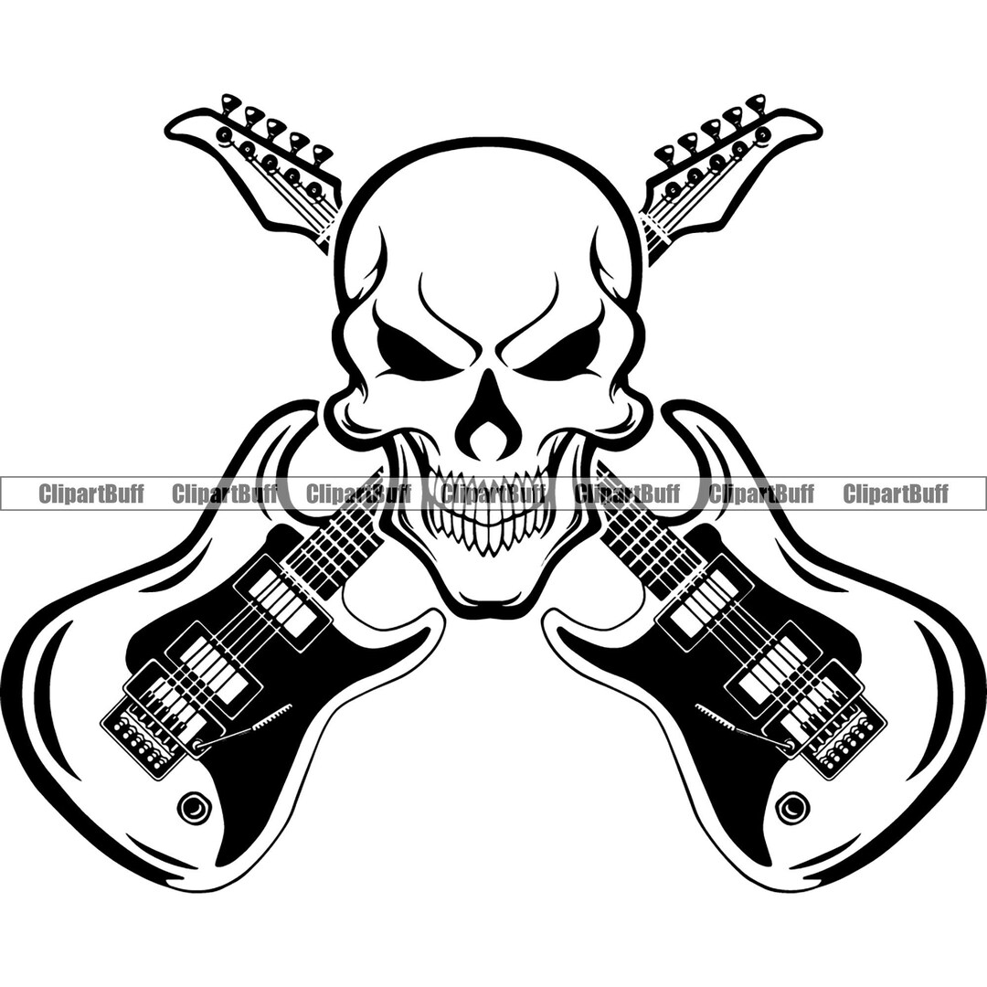 Skull Guitar Crossbones Skeleton Death Heavy Metal Head Rock and Roll ...