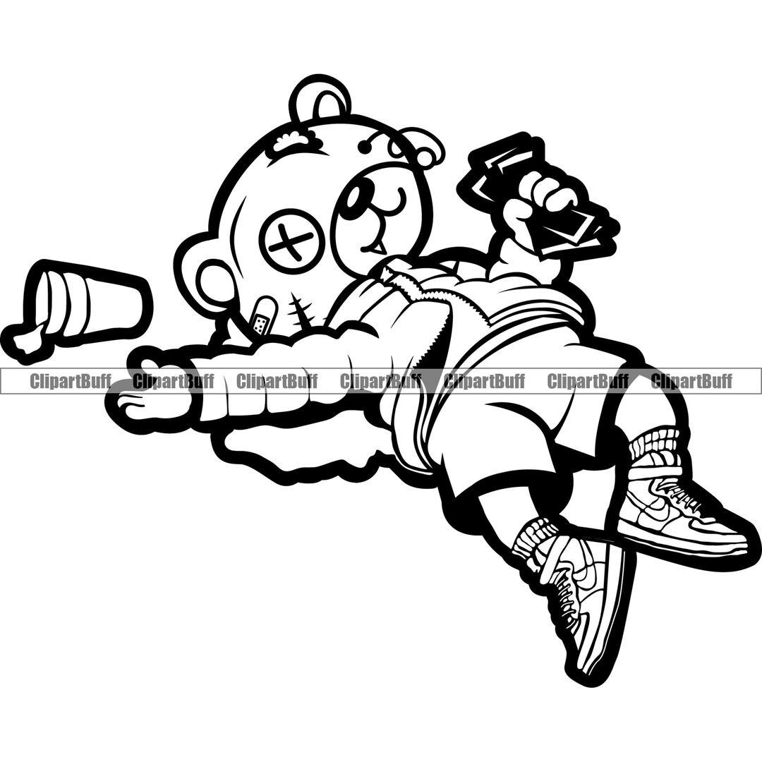 Gangster Hustle Teddy Bear Passed Out Drunk Purple Drink Cup Holding ...