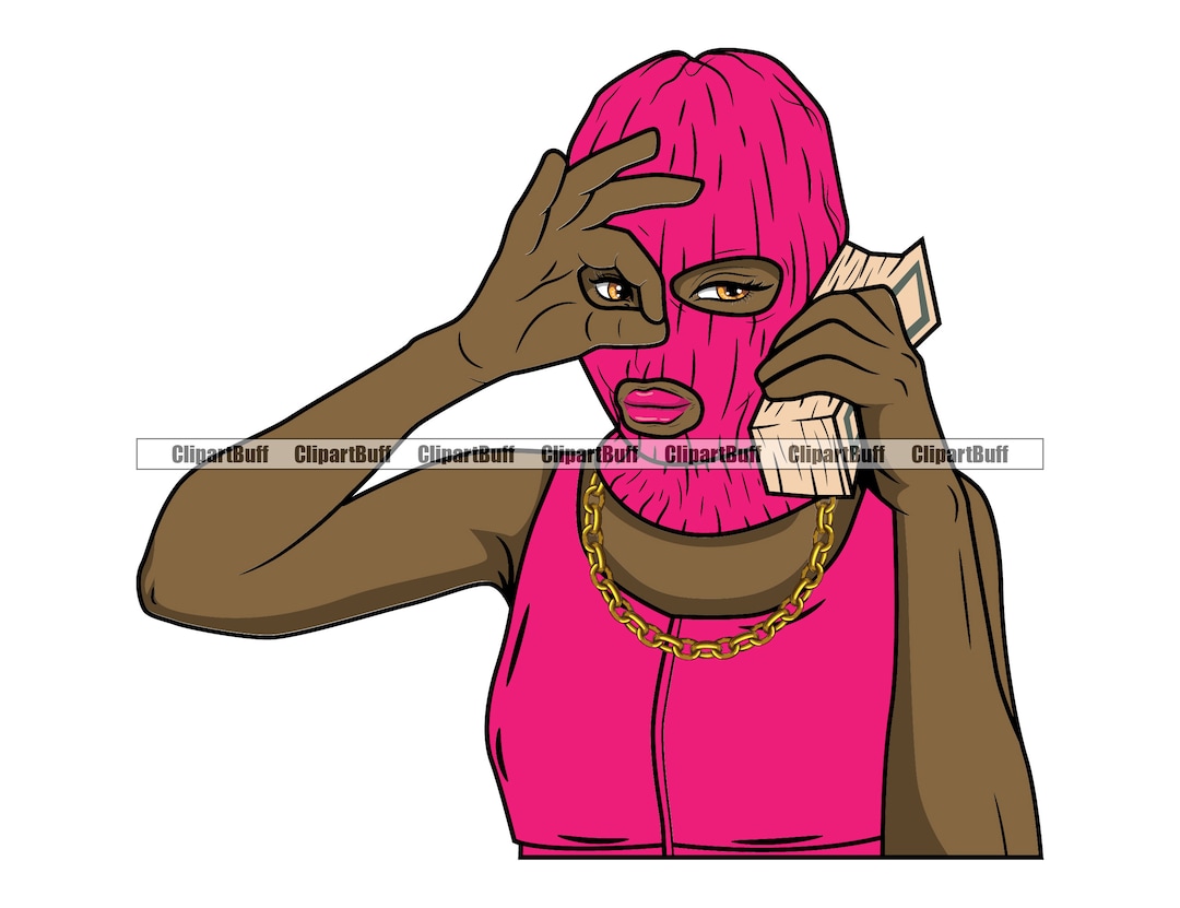 Gangster Hustle Woman Pink Ski Mask Money Stack Cell Phone Rich Trap ...