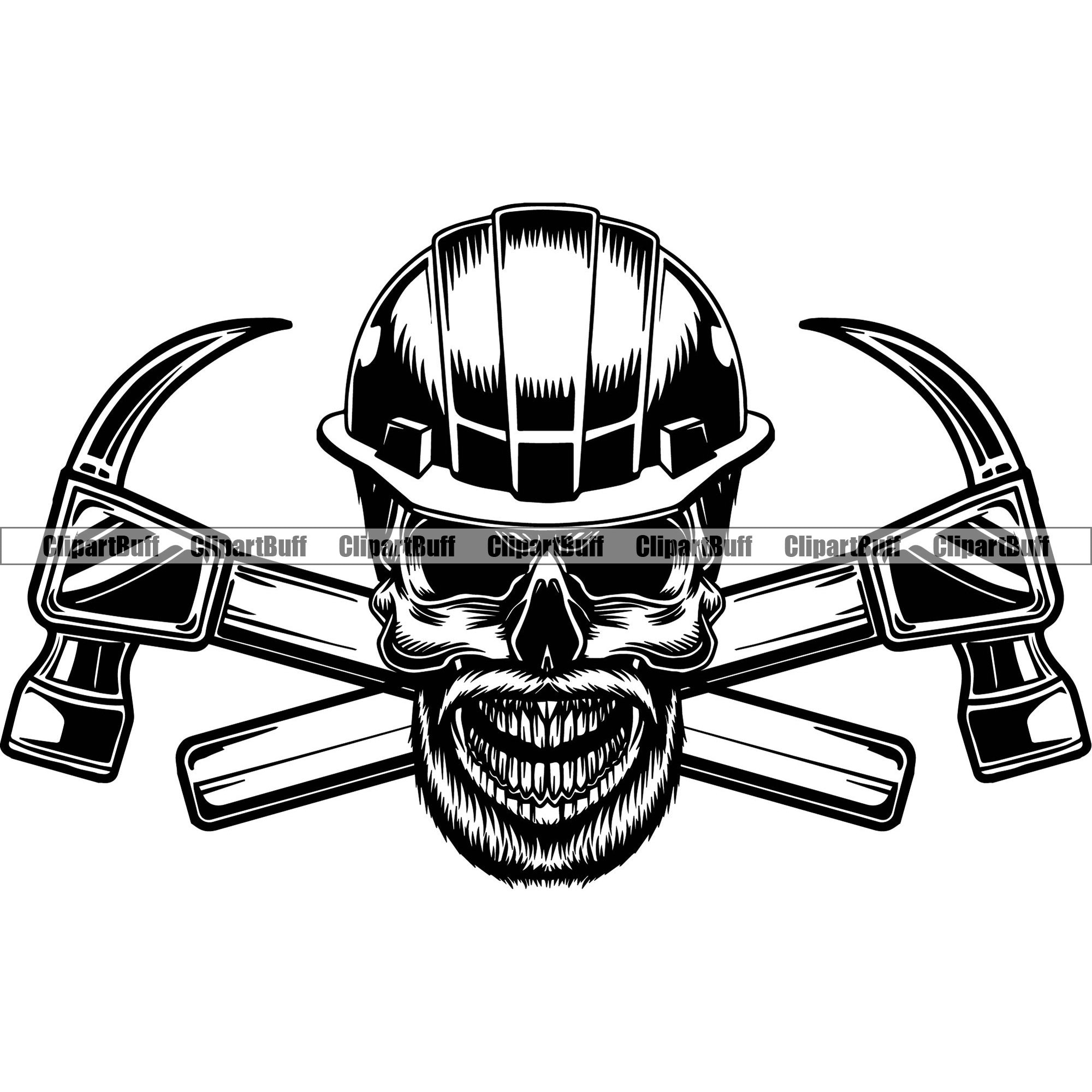 Construction Skull Hardhat Beard Cross Hammers Builder Home House ...