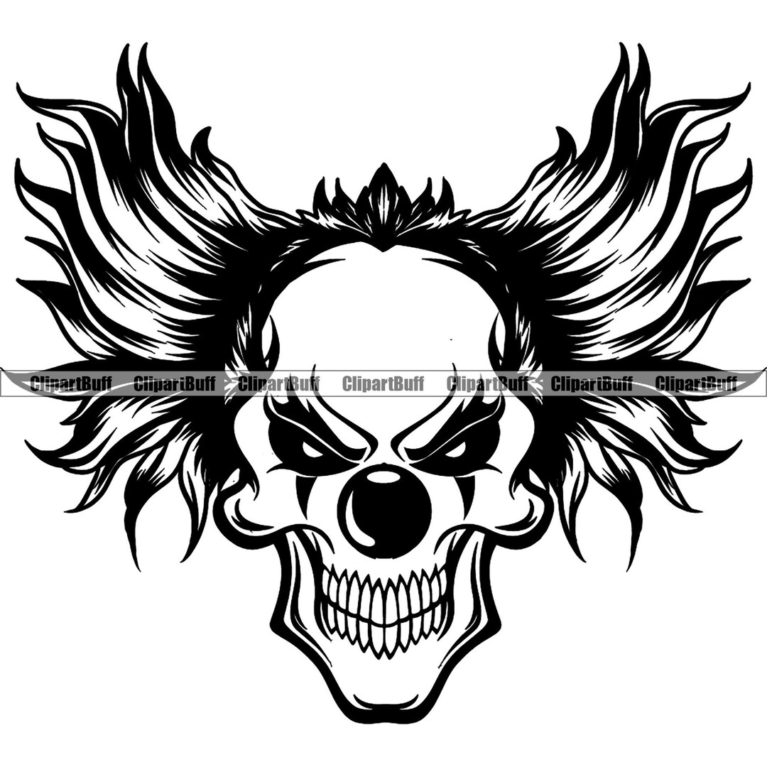 Skull Evil Clown Makeup Skeleton Head Wild Hair Grin Circus Horror ...