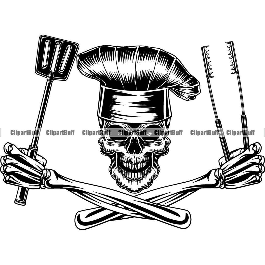 Skull Chef Skeleton BBQ Bar-b-que Tong Spatula Cook Food Cooking ...
