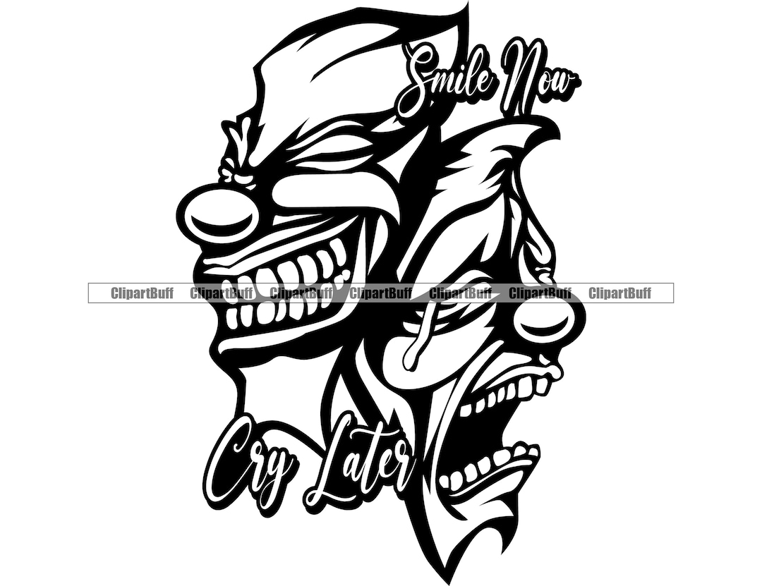 Smile Now Cry Later Gangster Clown Mask Crying Smiling Happy Sad Face ...