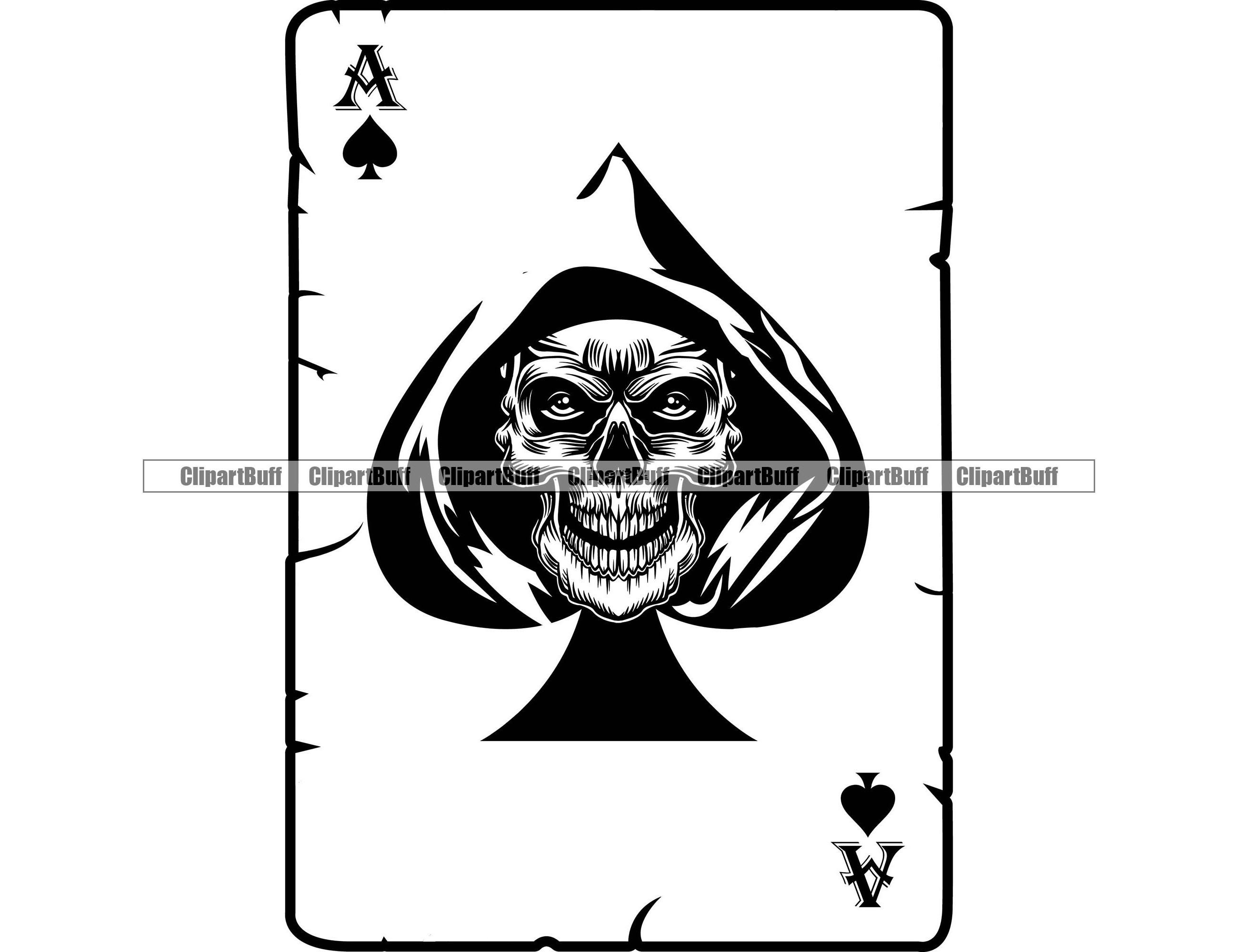 Skull Head Ace of Spades Skeleton Face Playing Card Poker Casino Texas ...