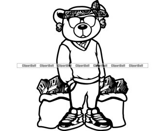 Gangster Hustle Teddy Bear Thug Holding Money Stacks Sunglasses Gang ...