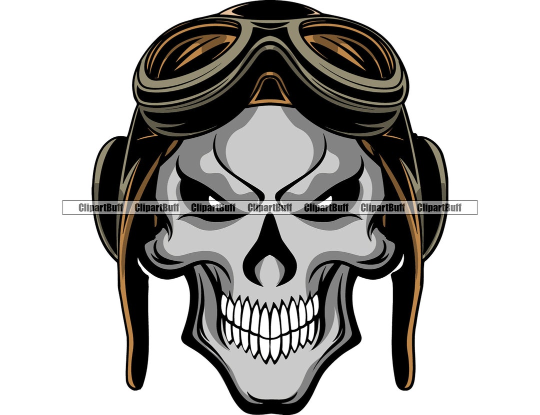 Aviator Pilot Skull Wearing Vintage Leather Airplane Helmet Googles ...