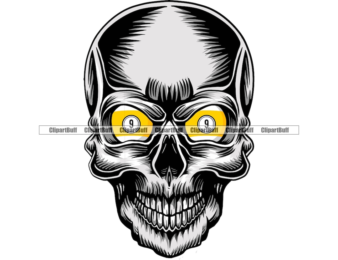 Skull Head Nine Ball Eyes Skeleton Eightball Billiard Pool Game Sports ...