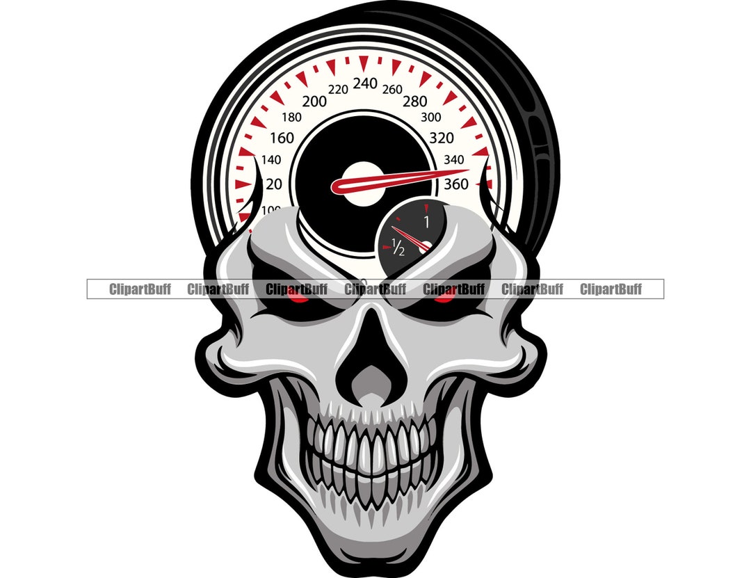 Skull Racing Head Speed Gauge Skeleton Race Car Driver Motorcycle Racer ...