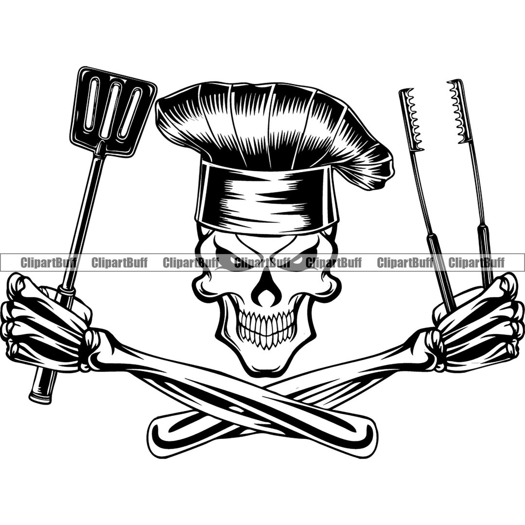 Skull BBQ Bar-b-que Chef Grill Tongs Spatula Skeleton Cooking Cook Food ...